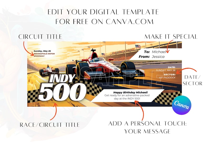 Editable Indy 500 Race Ticket: Custom Surprise Gift (digital Download ...