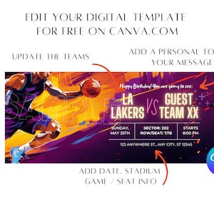 Digital Basketball Ticket Canva Template - Etsy
