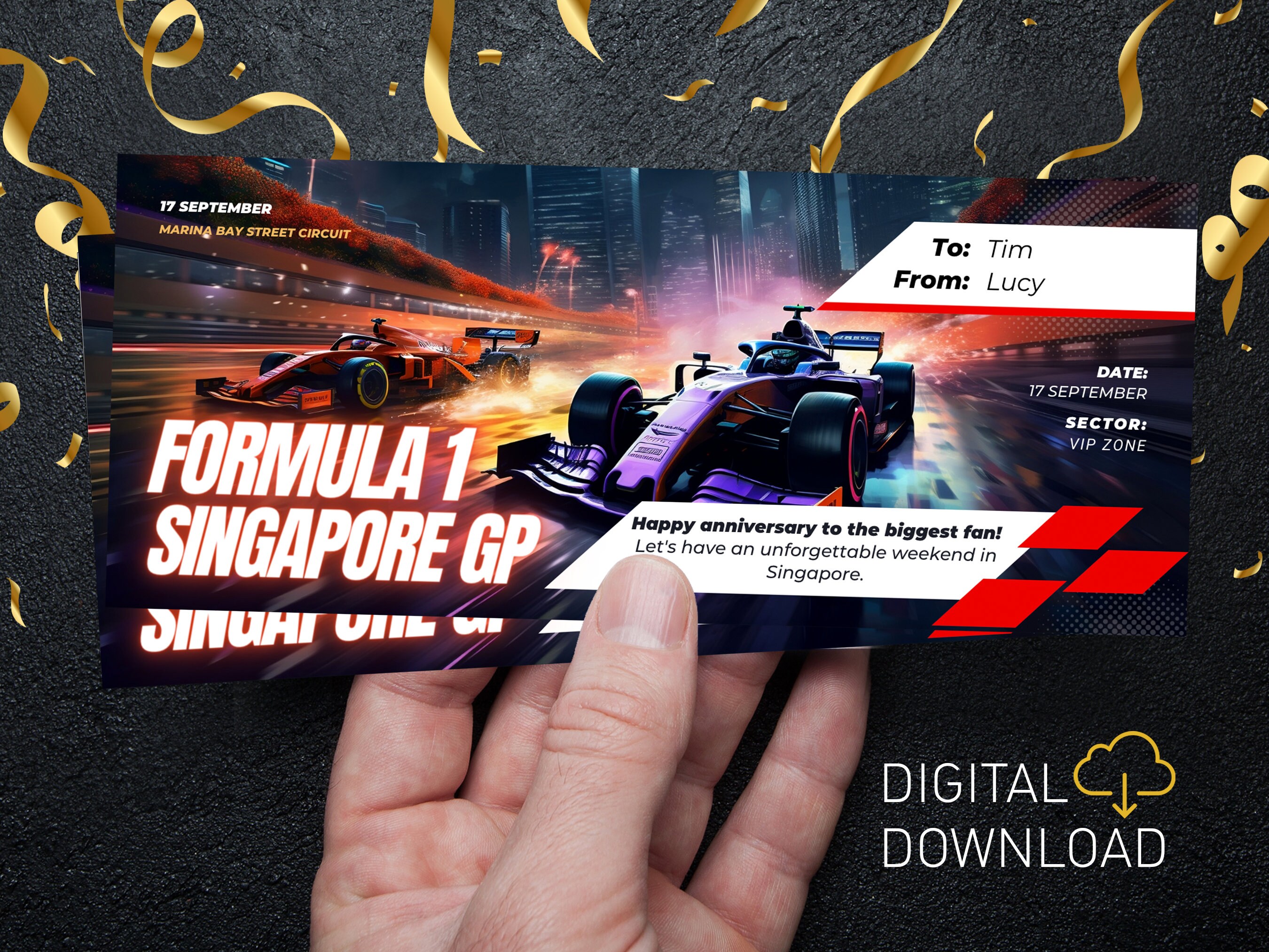 Editable Formula Ticket Singapore Race GP Custom Digital Template Surprise Gift Ticket for a ...