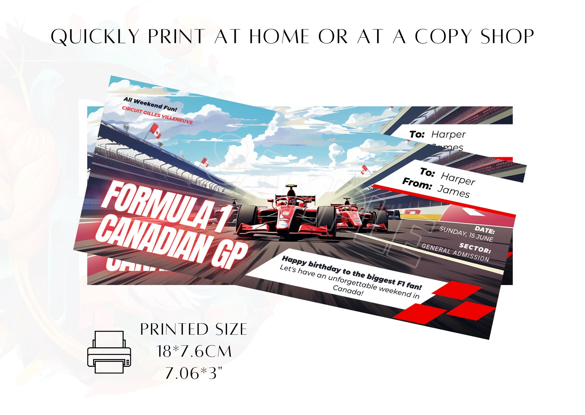 Editable Formula Ticket Canadian Race Gp Custom Formula Digital Template Surprise Gift Ticket ...