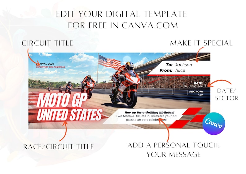 Editable Moto GP Ticket US Grand Prix Surprise Gift Ticket for a Moto ...