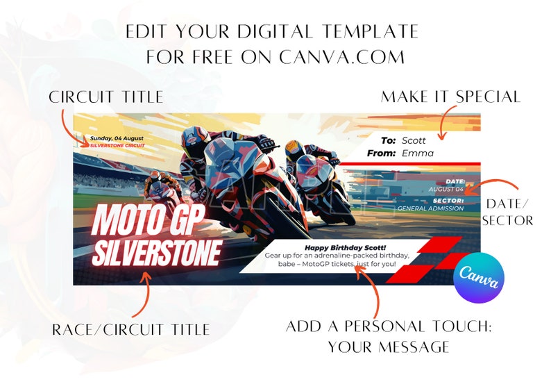 Editable Moto GP Silverstone Ticket British Grand Prix - Etsy