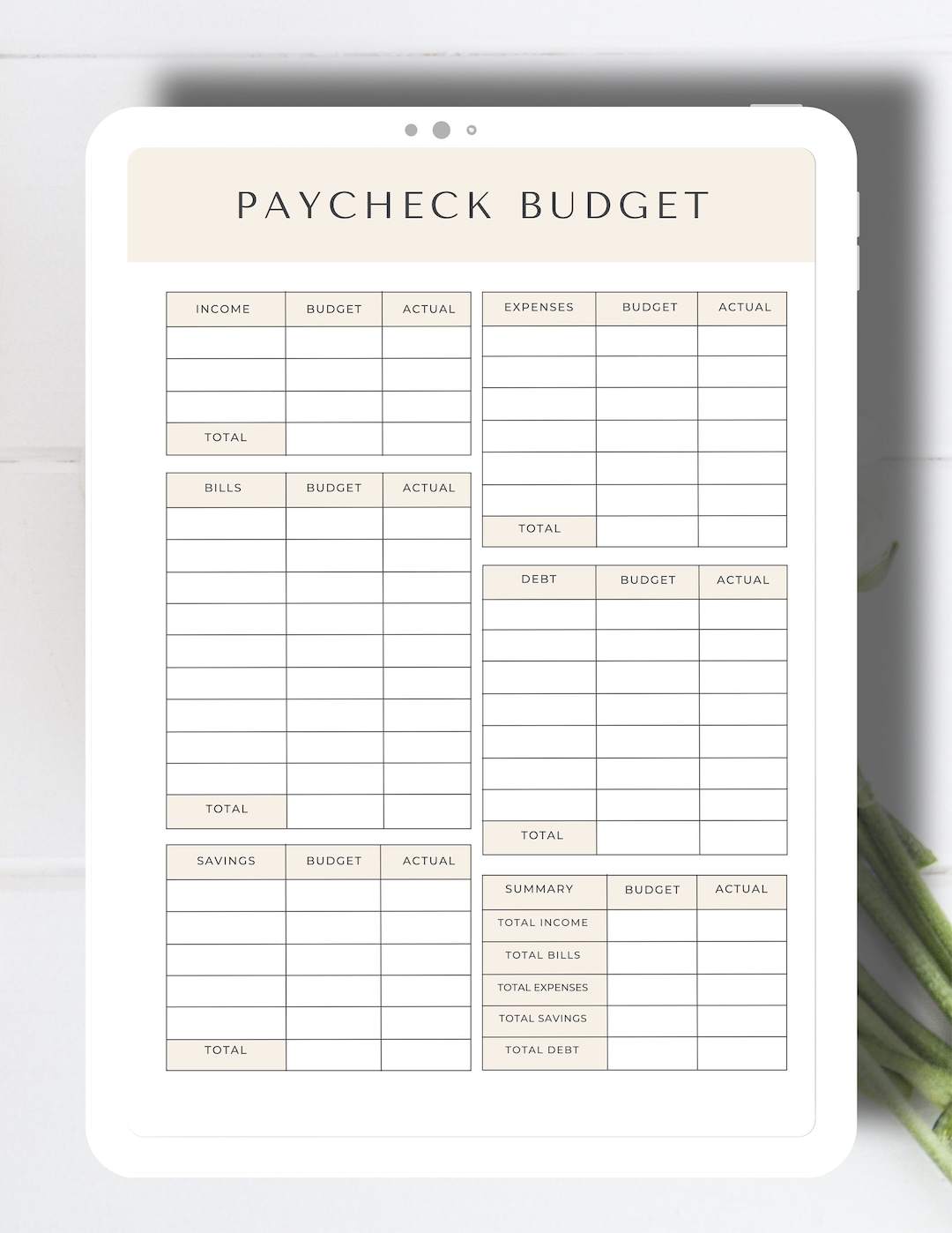 Simple Paycheck Budget Digital Template One Page Finance - Etsy