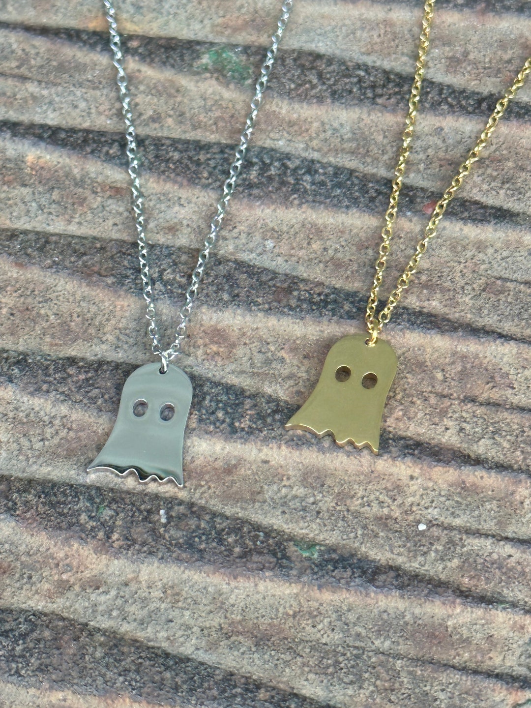 Stainless Steel Ghost Necklace - Gold or Silver Tone - Etsy