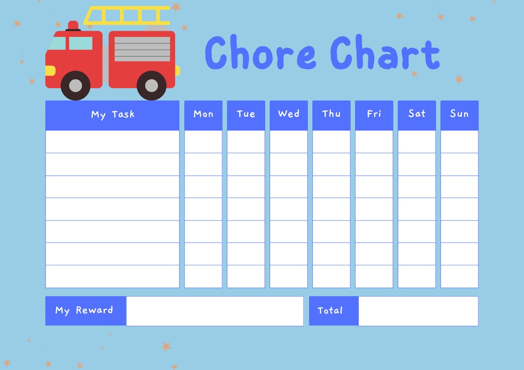 PDF Blue Fire Engine Weekly Chore Chart Fire Truck Little Space Age ...