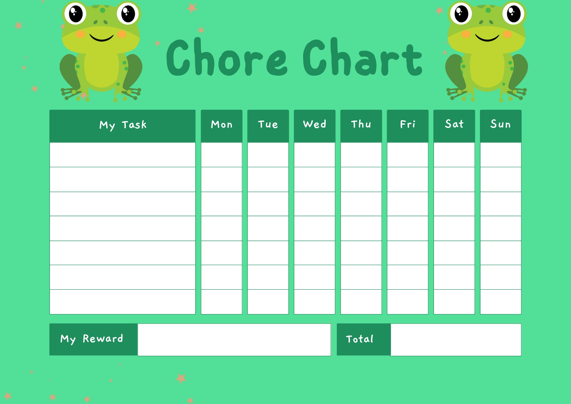 PDF A4 Landscape Green Frog Chore Chart Little Space Age - Etsy