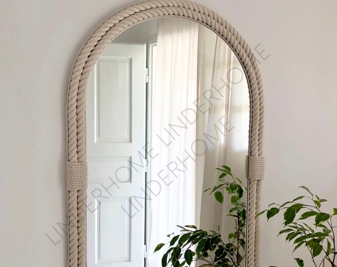 NAUTICAL Arched Coastal Cotton Rope Wall Mirror | Home Decor Large ...