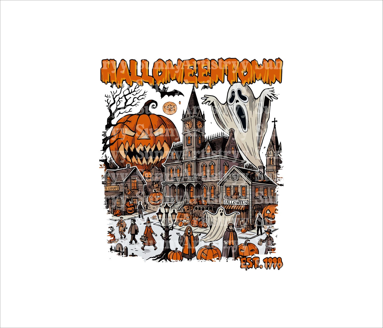 Vintage Halloween Town Est 1998 Png, Halloweentown Png,pumpkin ...