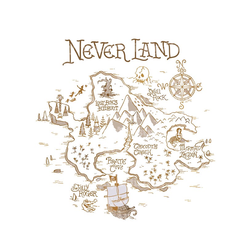 Vintage Map Neverland - Etsy UK