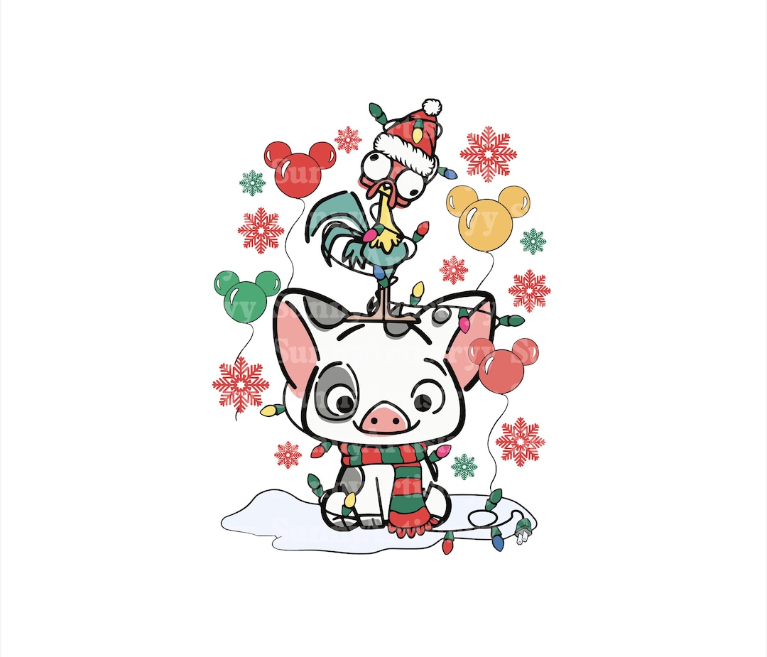 Christmas Retro Pua and Heihei Moana Png, Moana Png, Christmas Pua and ...