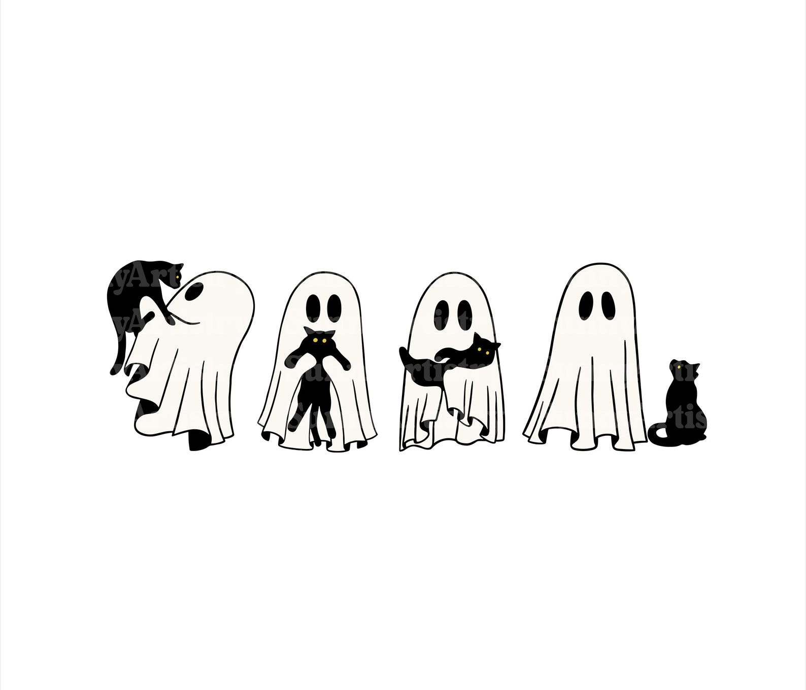 Retro Halloween Cat Ghost Pngsvg, Girly Halloween Png, Fall Png ...