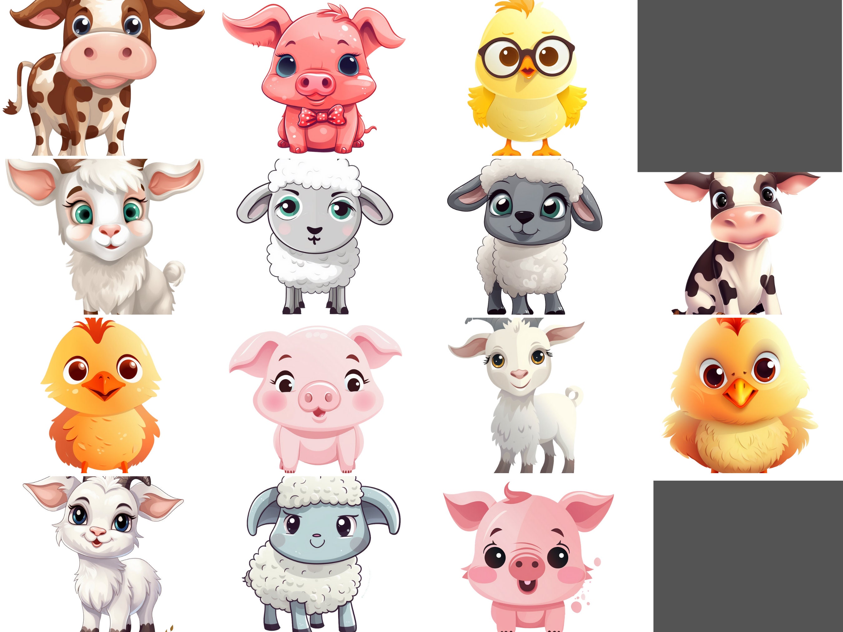 Farm Animal Clipart Cute Animal Clipart Animals PNG Cow Sheep Pig ...