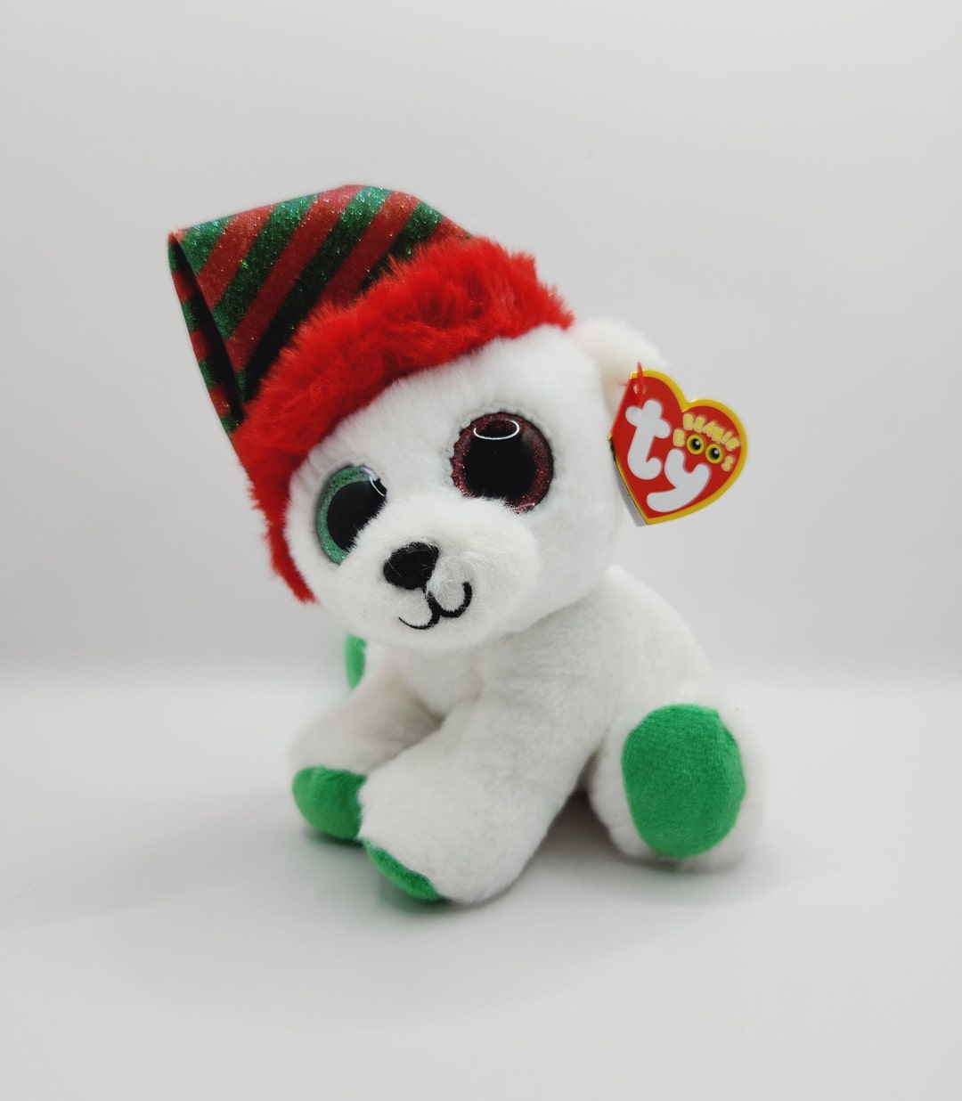 Ty Beanie Boo 'paxton' the Polar Bear Wearing A Christmas Hat (6 Inch ...