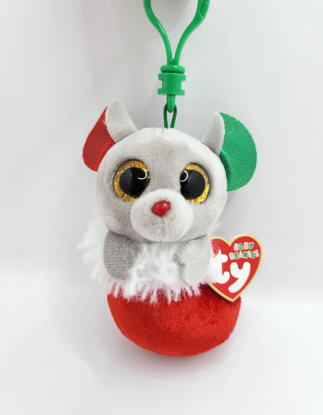 Vintage Ty Beanie Boo 'bundles' the Mouse in Stocking key Clip 4 Inch ...