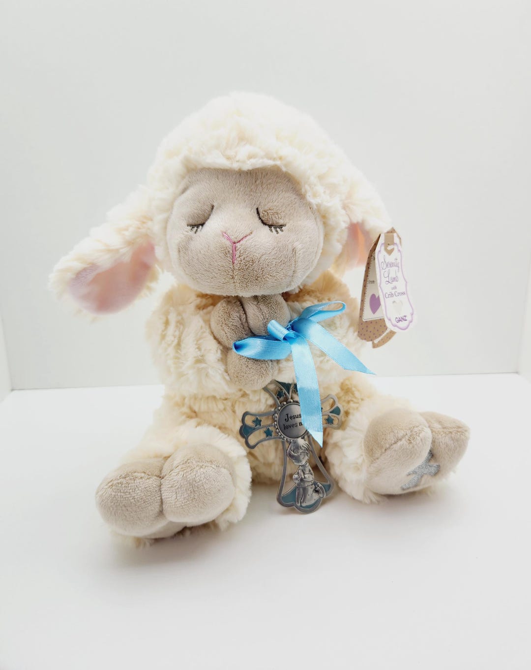 Vintage GANZ Serenity Lamb With Silver Crib Cross Plush (11 Inch) - Etsy