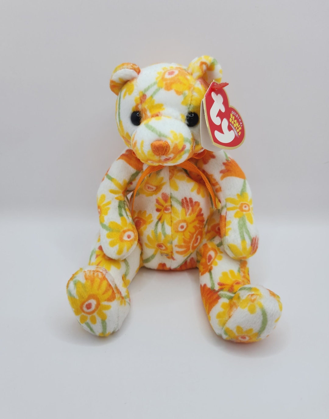 Vintage Ty Beanie Baby 'shasta' the Orange Bear With Flowers (7 Inch ...