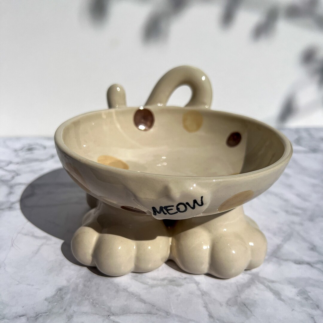 Personalized Ceramic Cat Bowl, Raised Paws Design - Etsy