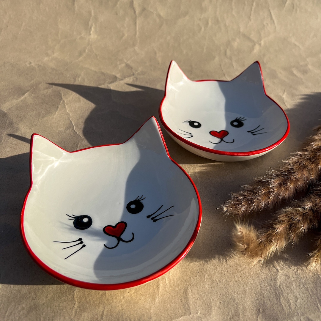Ceramic Small Cat Plate / Colorful Cat Feeding Bowl / Cat Gift ...