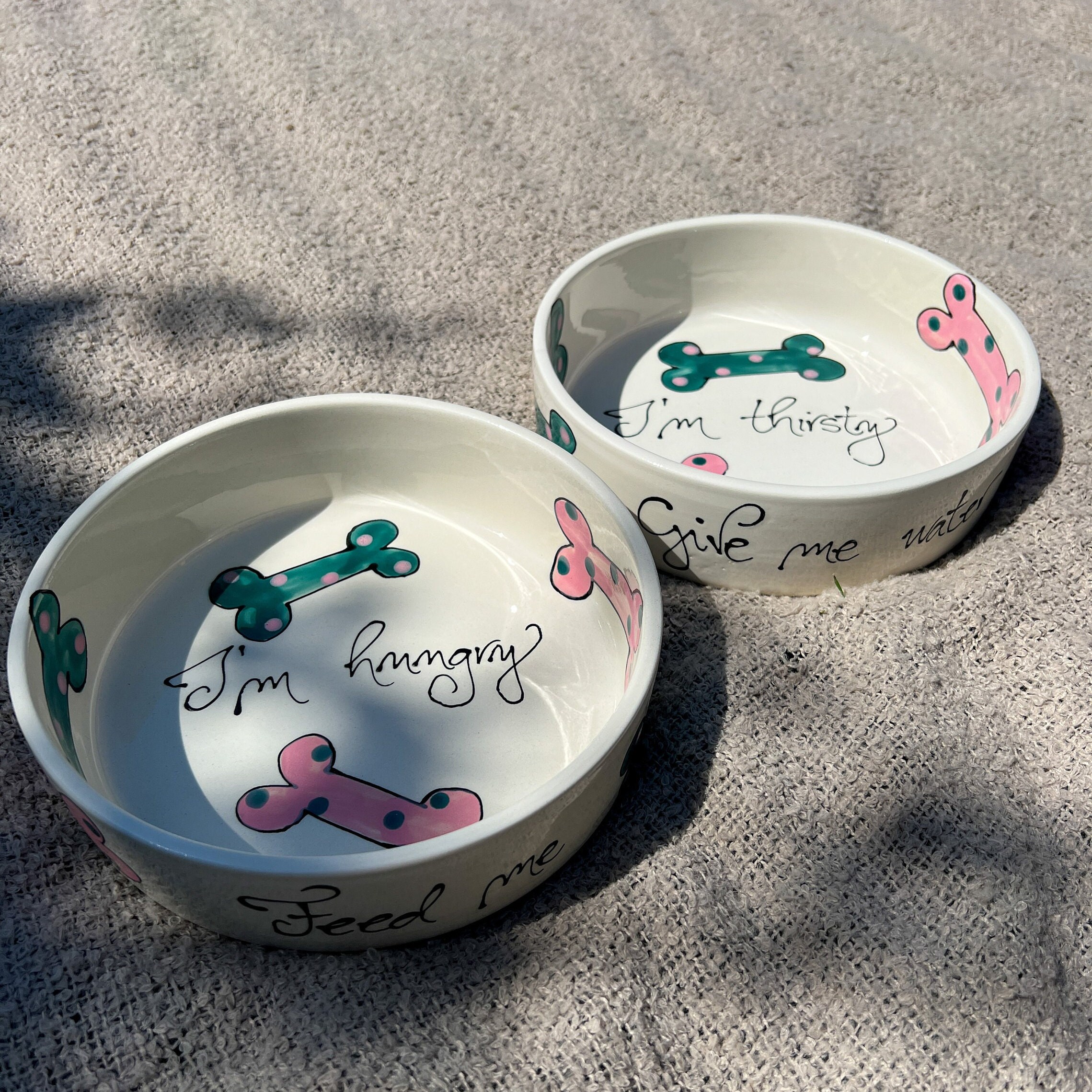 Handmade Ceramic Dog Bowl With Bones, Customizable Pet Feeder - Etsy