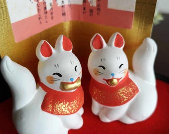 Shinto Fox Statues Japan Inari Kitsune two Fox Left & Right, Japanese ...