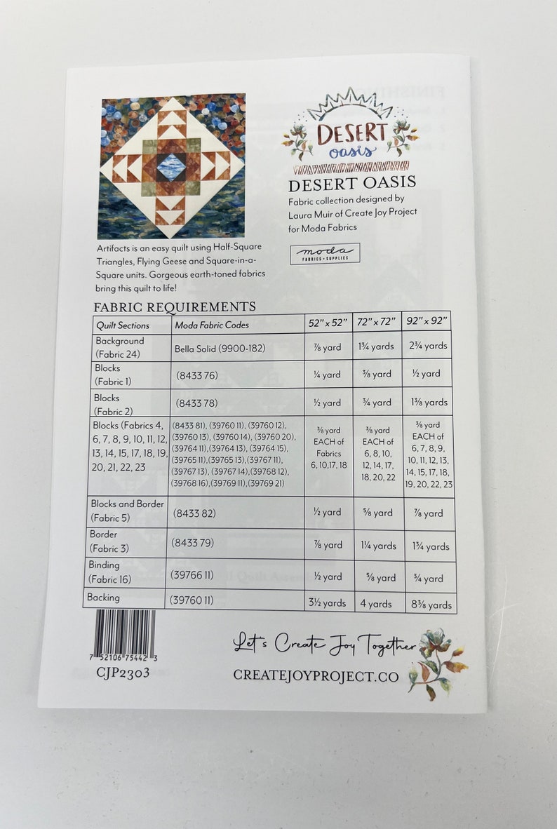 Artifacts Quilt Kit From Create Joy Project Featuring Desert Oasis for ...