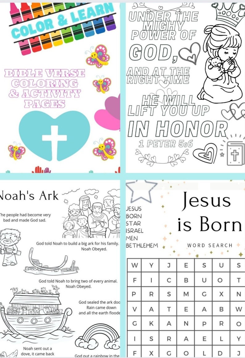 Cute Colouring Pages for Children Learn Bible Verses - Etsy