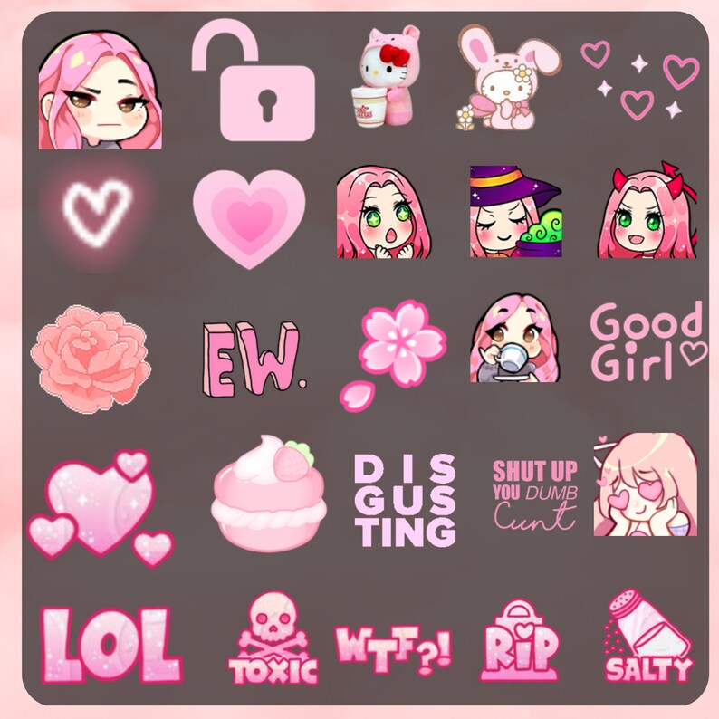 Pink Emotes Pack 115x - Etsy