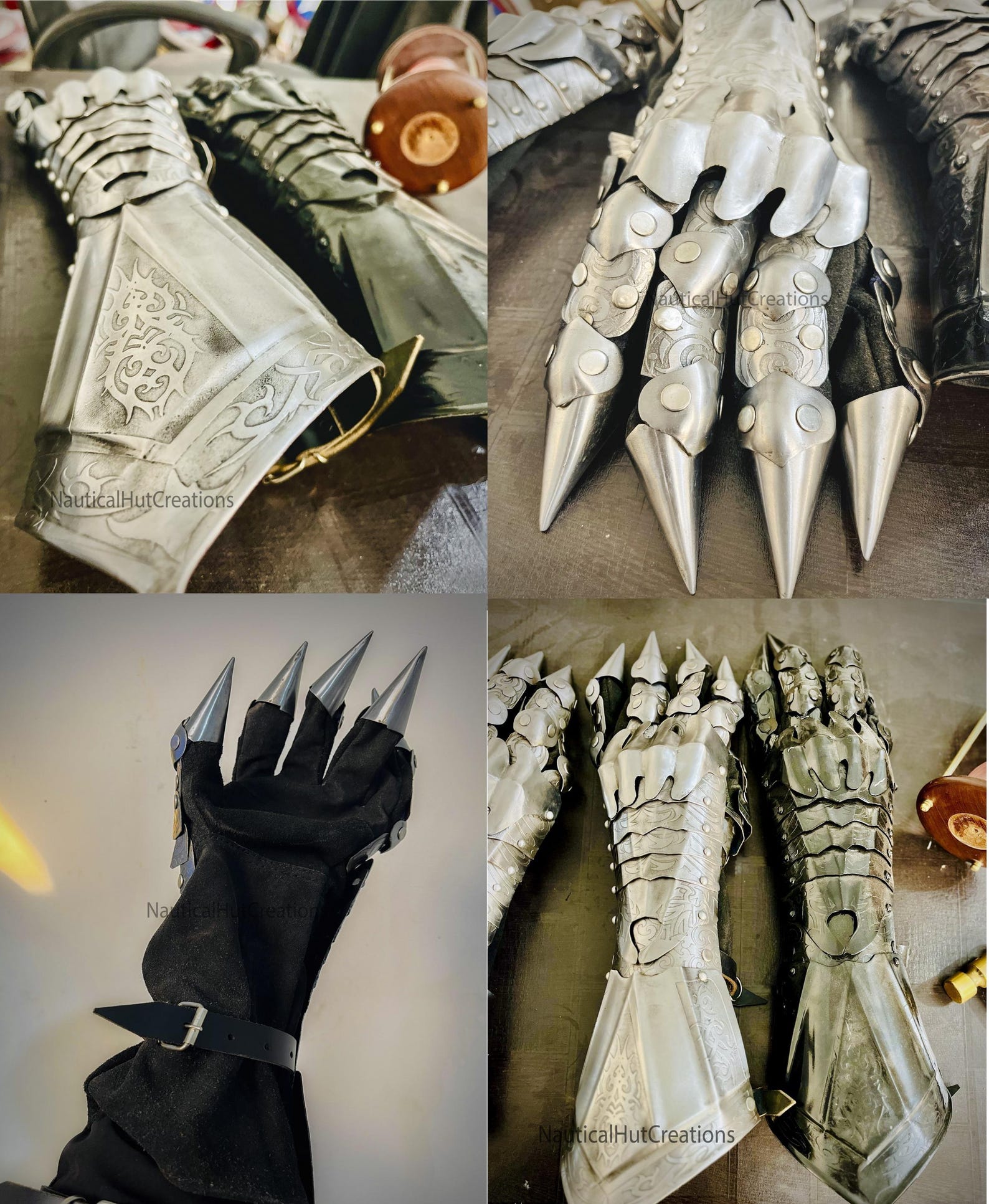 Nazgul Gloves Medieval Knight Gauntlet Armor Etching Work Sca Cosplay ...