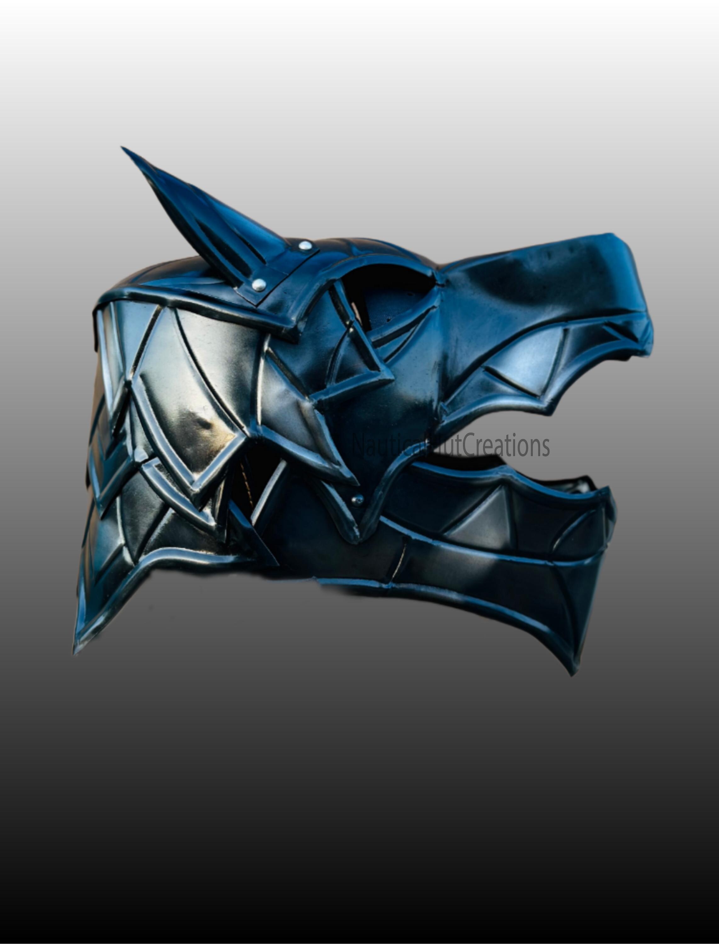 Wolf Helmet, 18 Gauge Battle Ready Premium Wolf Helmet, Blackened Steel Viking Fox Helmet ...