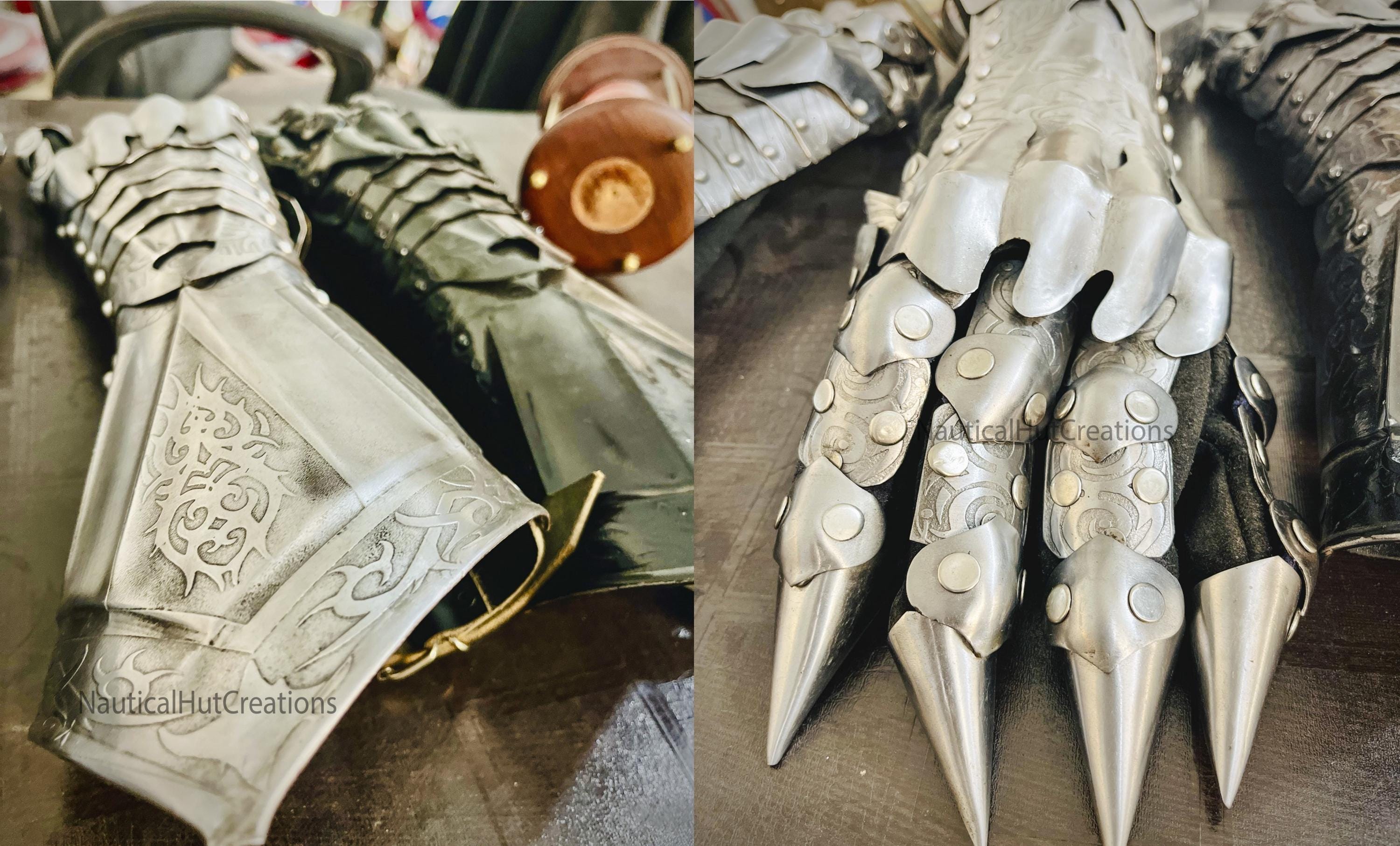Nazgul Gloves Medieval Knight Gauntlet Armor Etching Work Sca Cosplay ...
