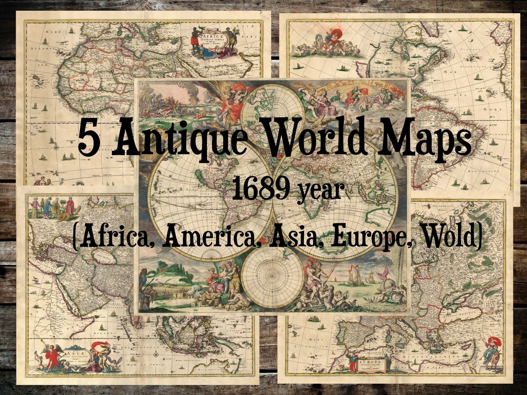 5 X Antique World Map 1689 Jpg Files Map of the World Gerard - Etsy