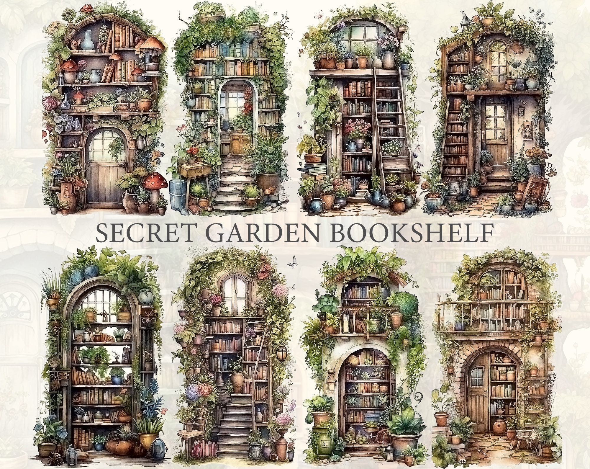 Fantasy Bookshelf Art Set - 29-piece Transparent PNG, Instant Download ...