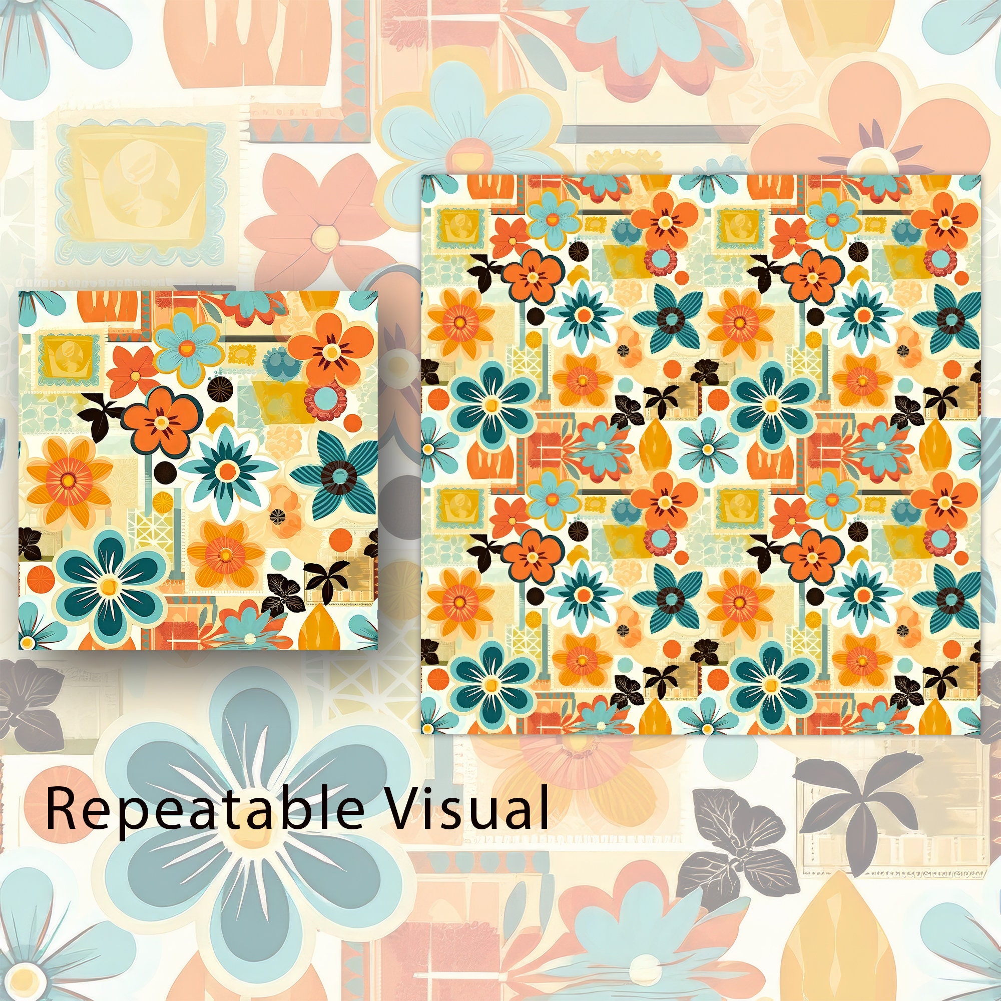 16 Seamless Retro Flower Patterns Digital Paper - Vintage Floral ...