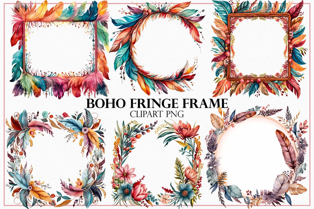 Boho Fringe Frame Clipart | 28 High-quality PNG Designs in Vibrant ...