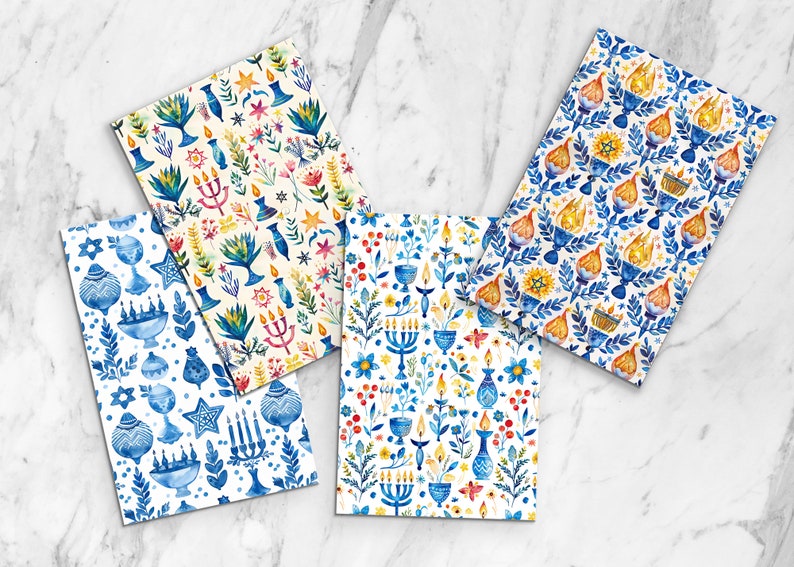 28 Watercolor Jewish Symbols Digital Papers, Repeatable, JPG ...