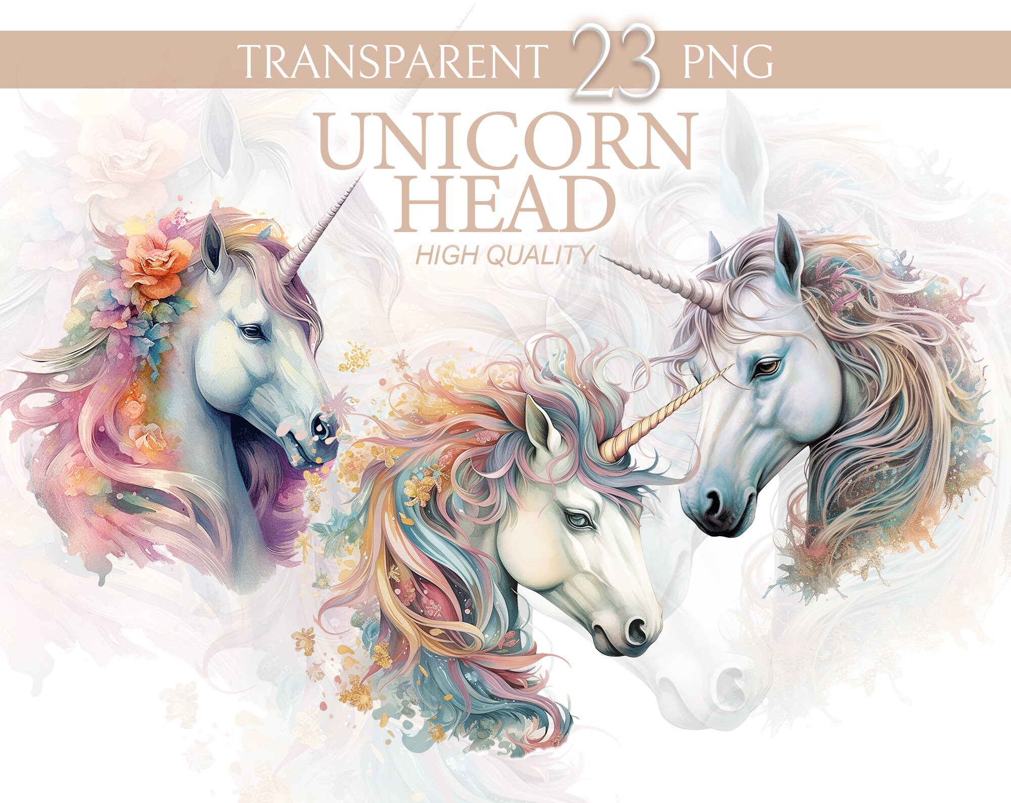 Unicorn Clipart Bundle Digital Unicorn Art, Transparent Background ...