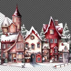 Christmas Villages Clipart, Winter Holiday House 22 PNG, Festive Winter ...