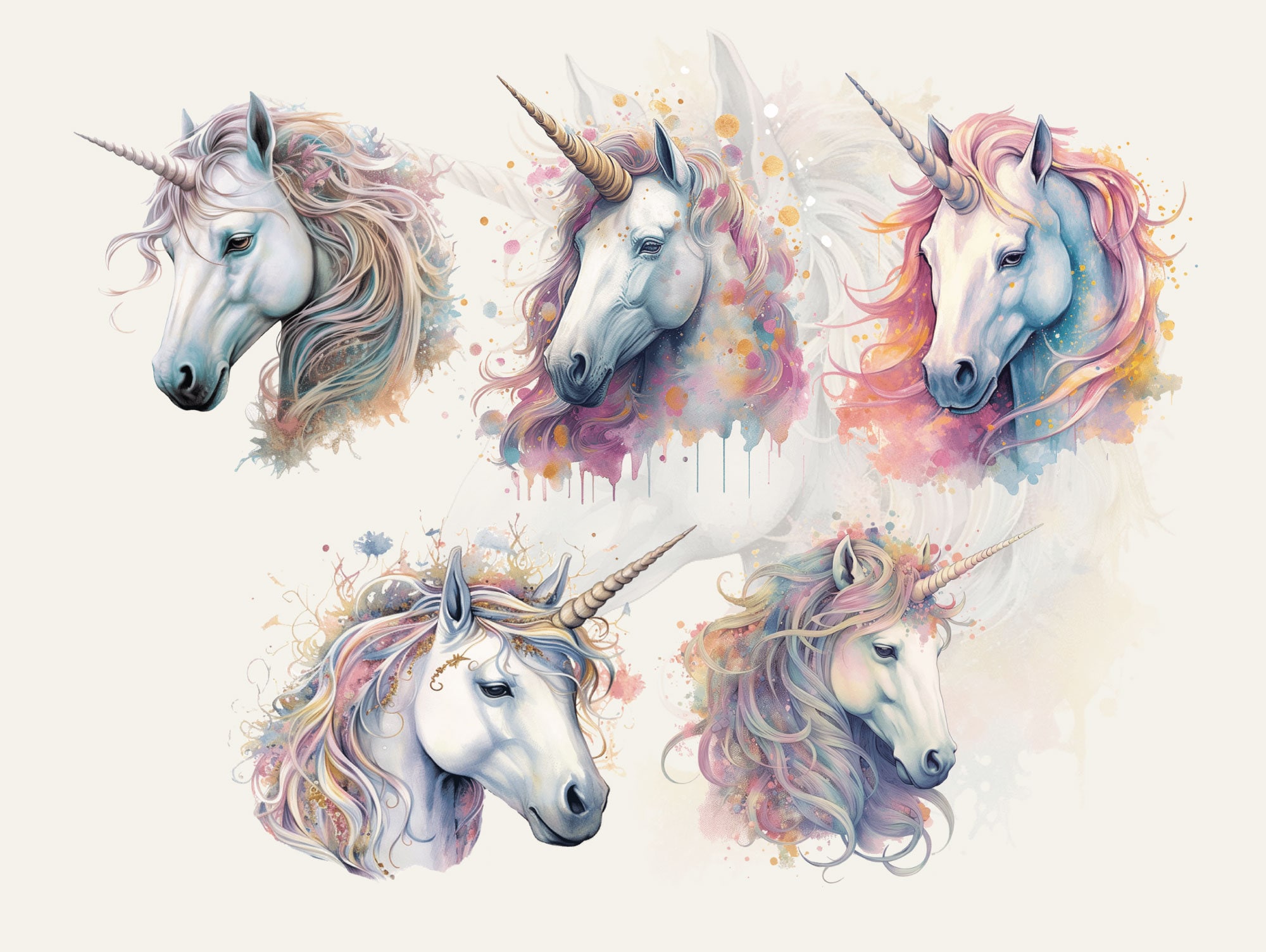 Unicorn Clipart Bundle Digital Unicorn Art, Transparent Background ...