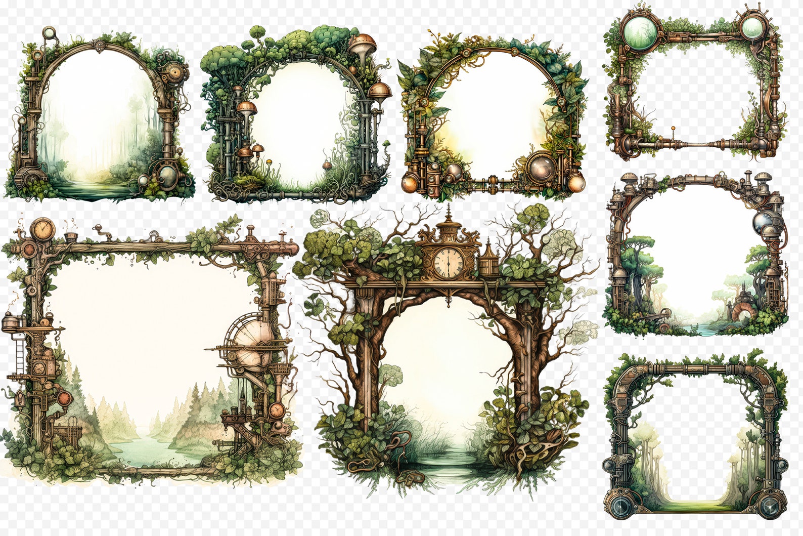 Steampunk Forest Frames 26 Enchanting PNG Designs for Crafts ...