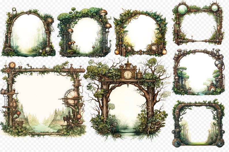 Steampunk Forest Frames 26 Enchanting PNG Designs for Crafts ...