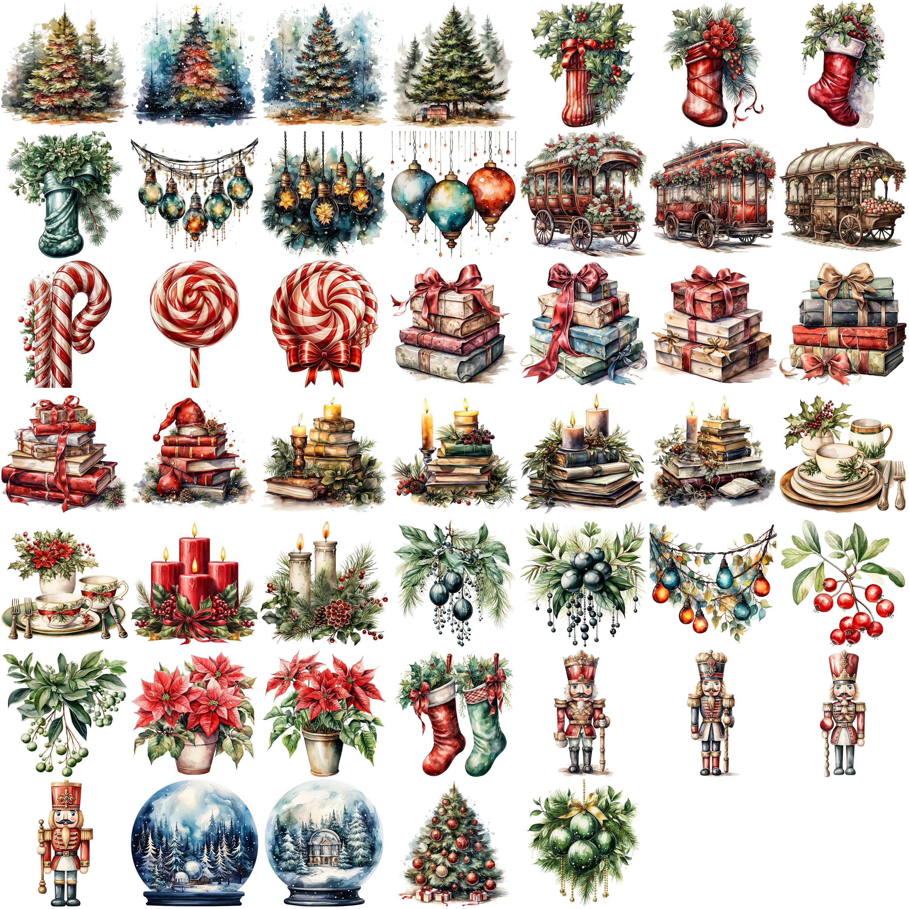 Watercolor Christmas Clipart Set – 96 Holiday PNG Images (digital ...