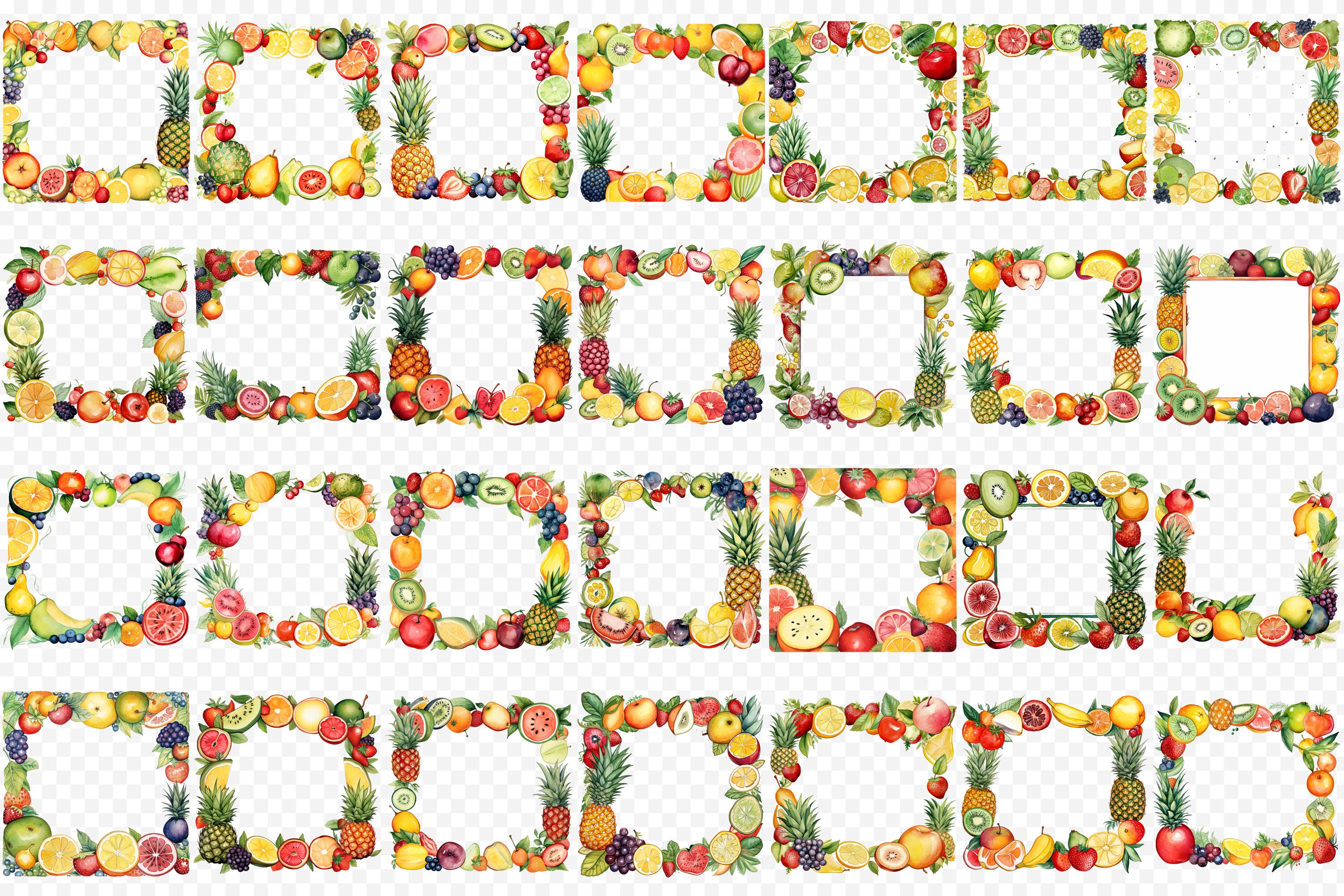 Fruit Salad Frame Clipart, 28 PNG Transparent Fruit Border Illustration ...
