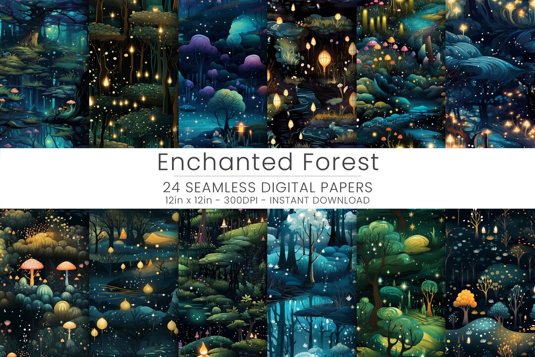24 Enchanted Forest Digital Paper, JPG, Instant Download, Scrapbooking ...