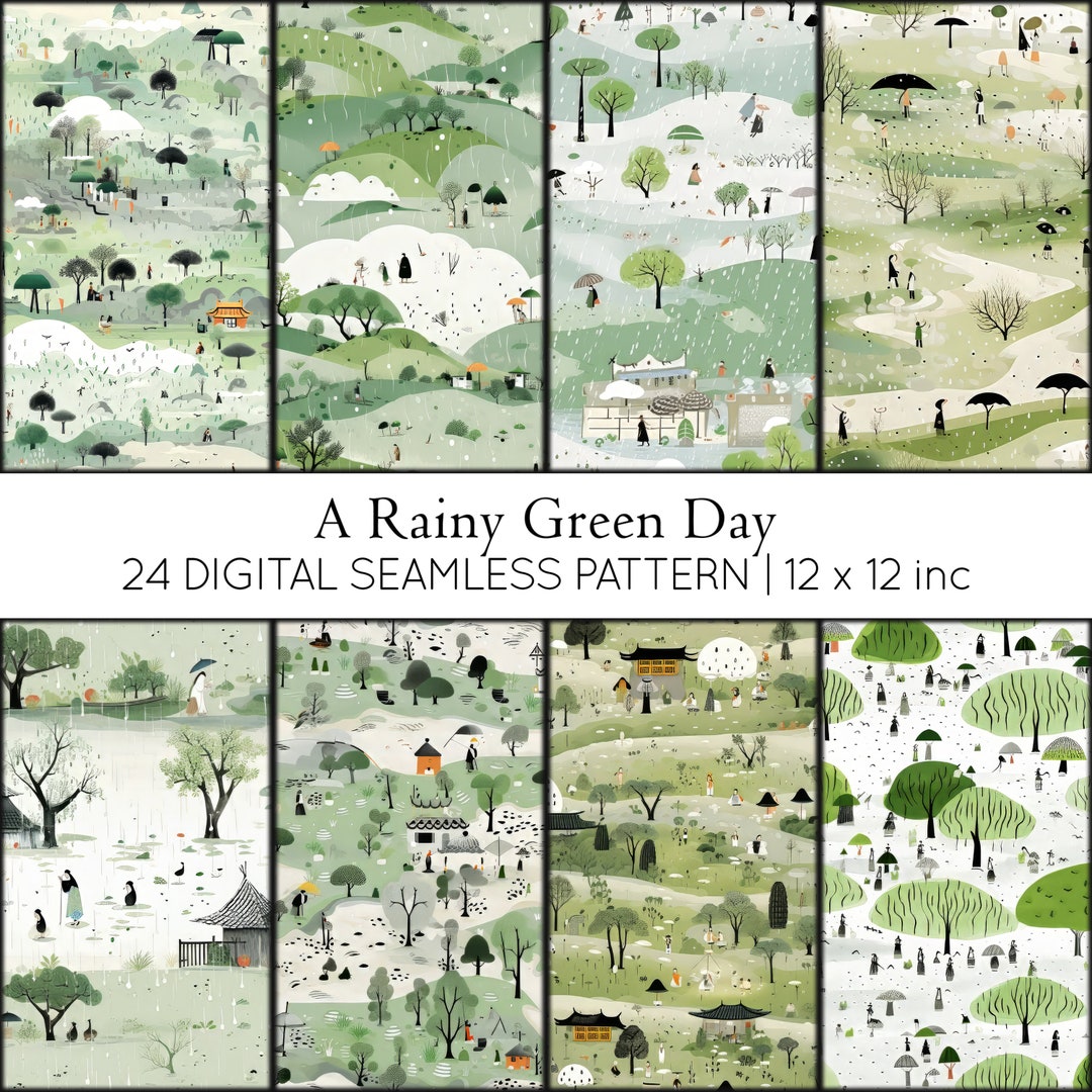 24 A Rainy Green Day Digital Paper, Repeatable Pattern, Home Decor ...