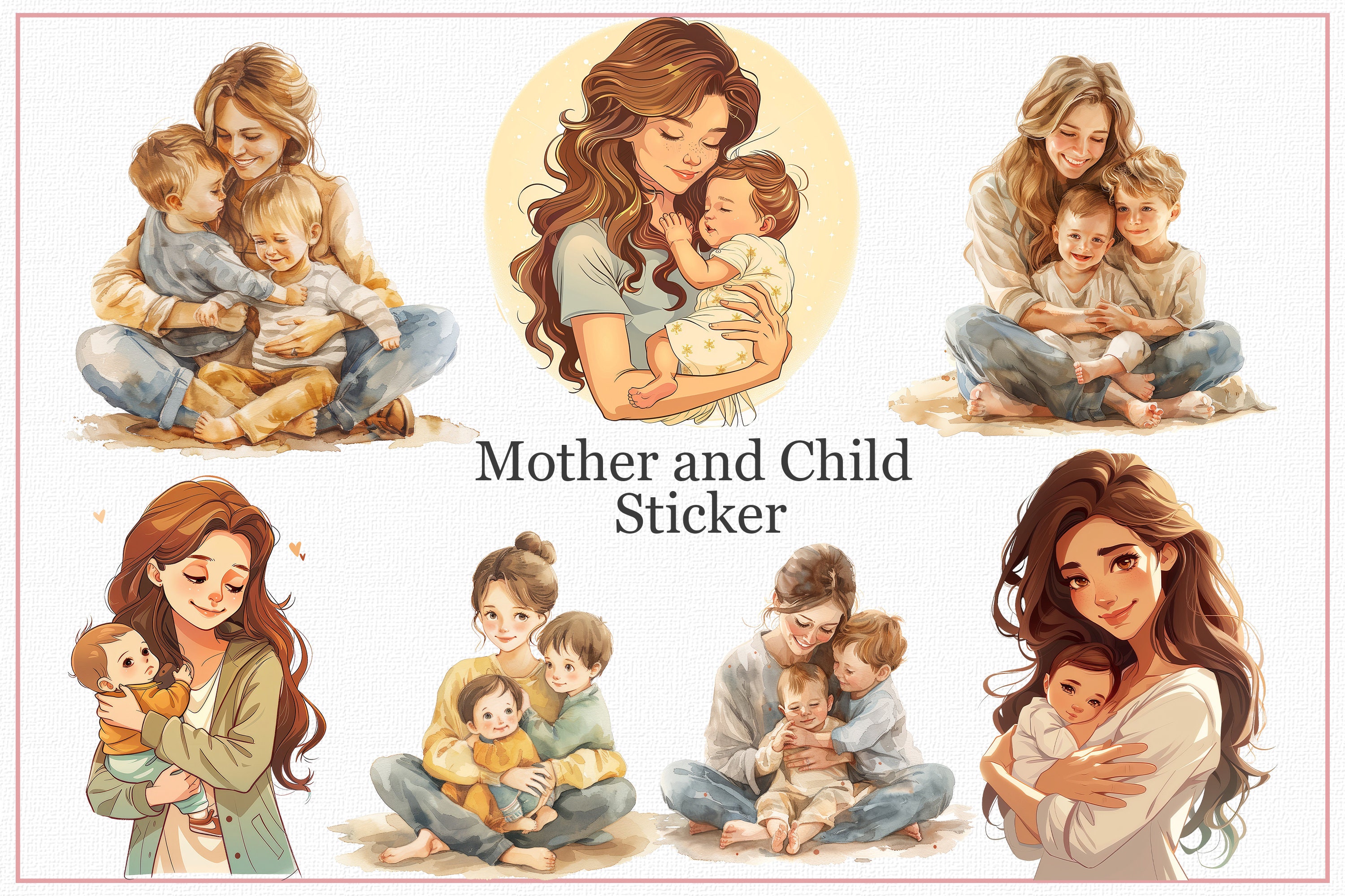 36 Mother and Child Sticker, Home Decor, Scrapbooking, PNG, Instant ...