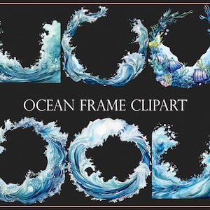 Ocean Frame Clipart, 22 Wave Border Art, Seaside Serenity Frame Clipart ...