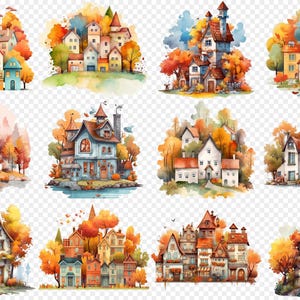 Autumn Villages House Watercolor Clipart, 74 Cozy Fall Cottage ...