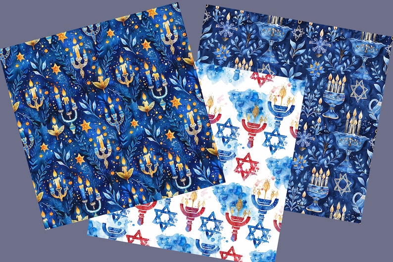 28 Watercolor Jewish Symbols Digital Papers, Repeatable, JPG ...