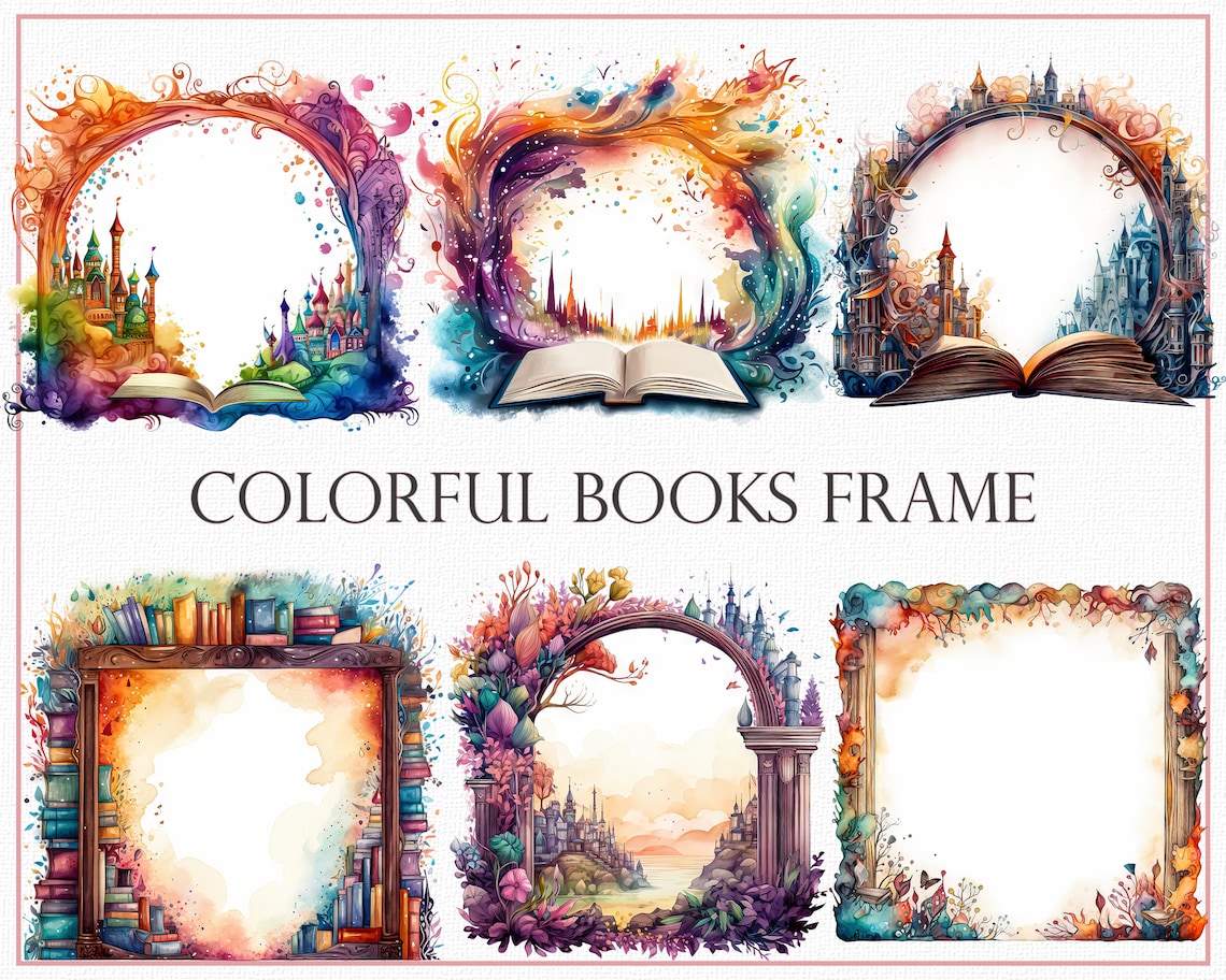 Colorful Book Frame Clipart Collection, Whimsical Bookish Frames ...