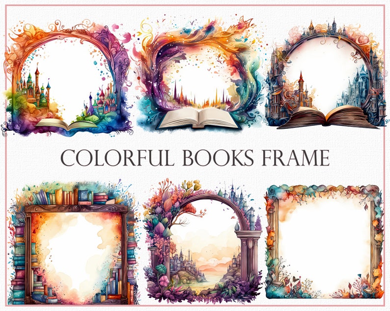 Colorful Book Frame Clipart Collection, Whimsical Bookish Frames ...